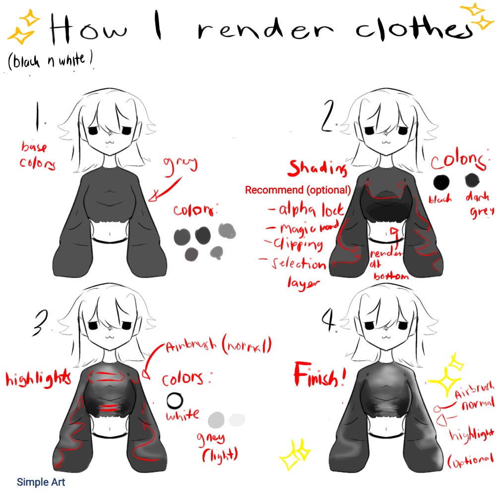 how i render clothes (black and white) - ibisPaint