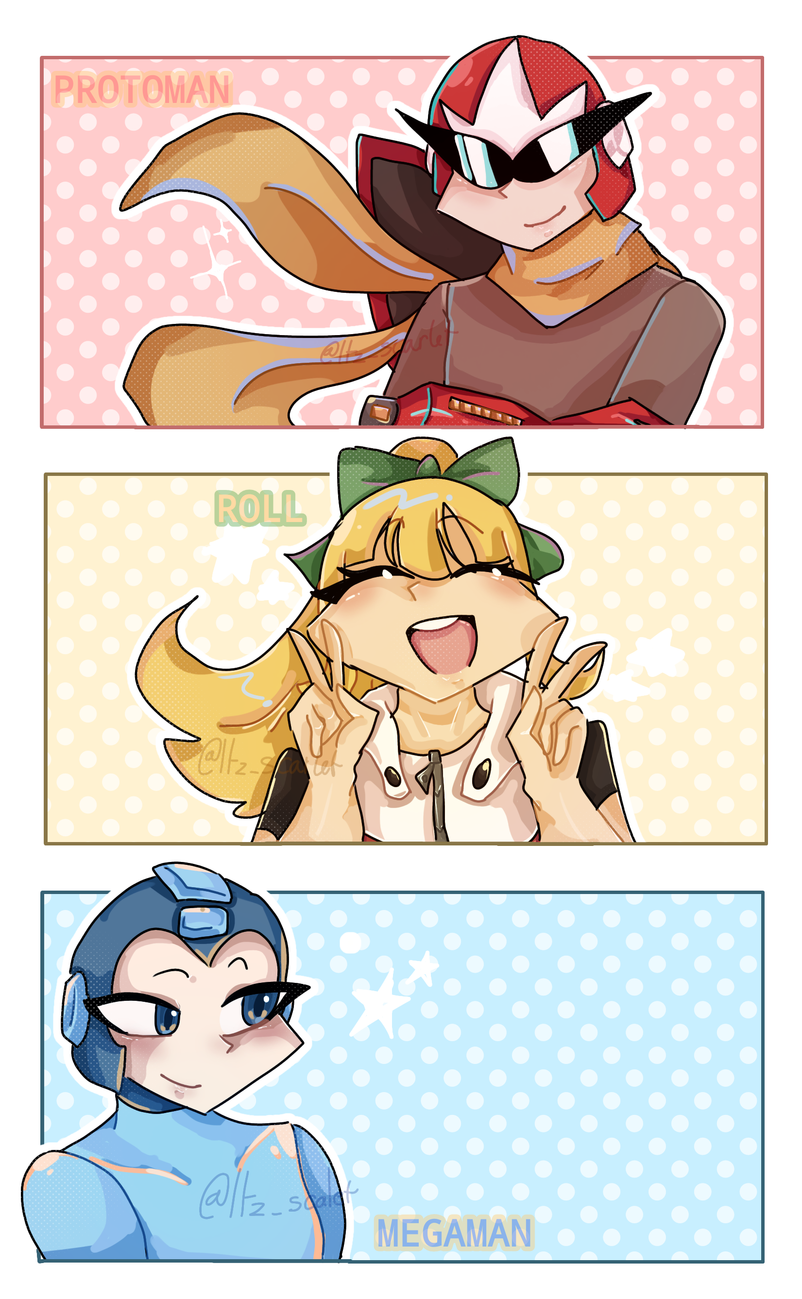 Protoman, Roll & Megaman - ibisPaint