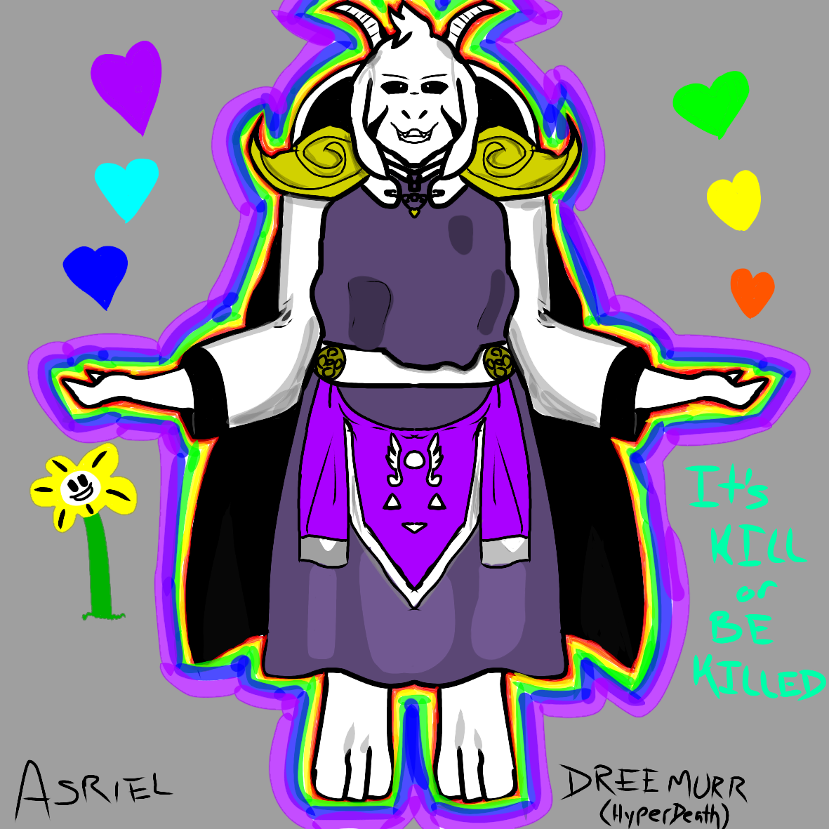 Asriel Dreemurr (hyperdeath) and Flowey - ibisPaint