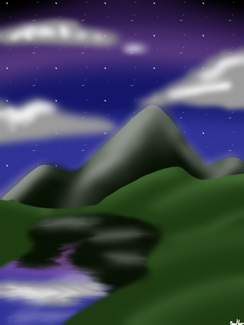 Night sky with mountains - ibisPaint