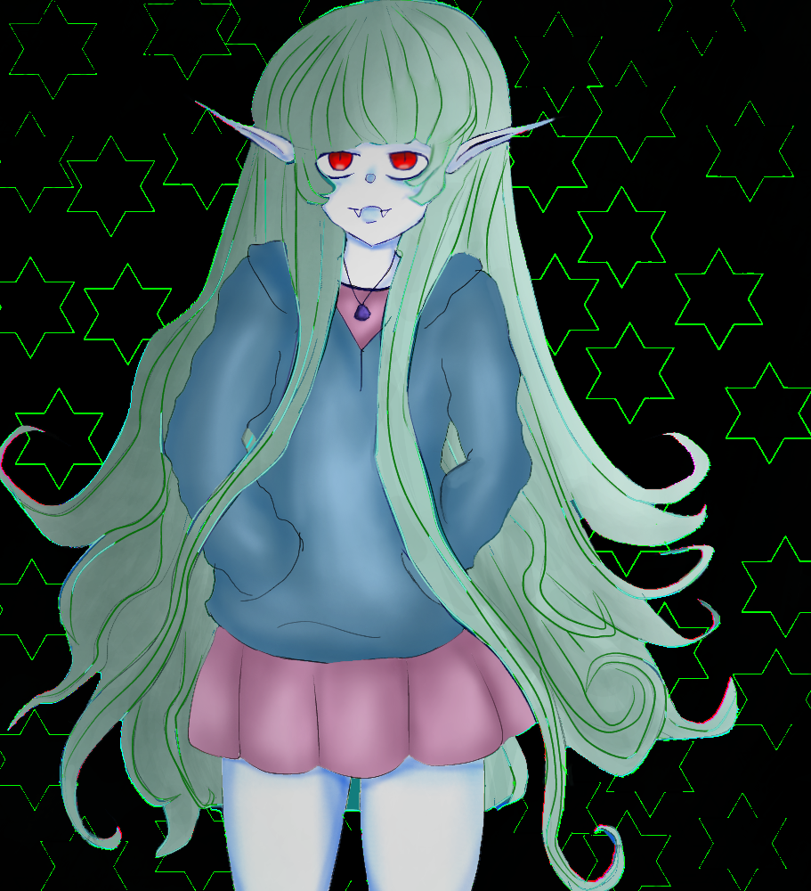 elfa vampira de cabelo verde - ibisPaint