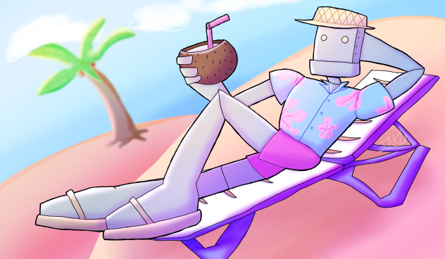 robot dude chilling at the beach - ibisPaint