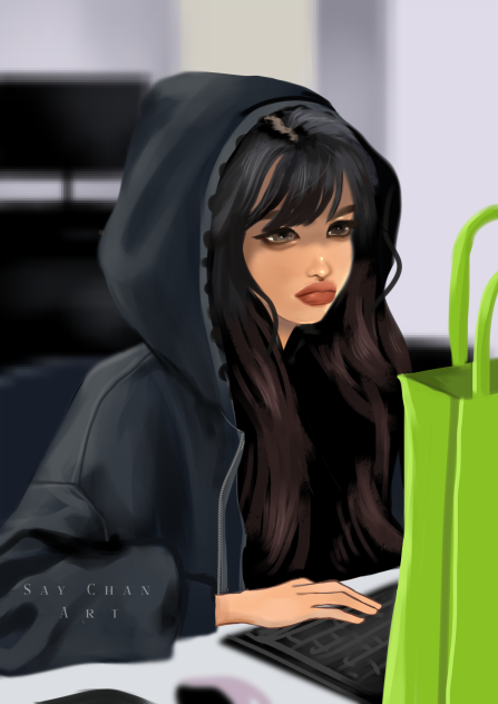 Upset girl. Cartoon portrait - ibisPaint