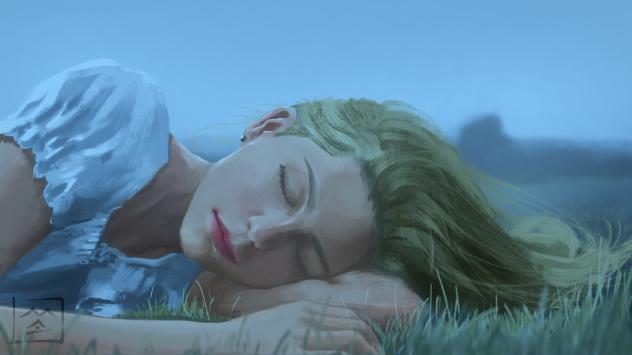 A Girl Lying in The Meadow - ibisPaint
