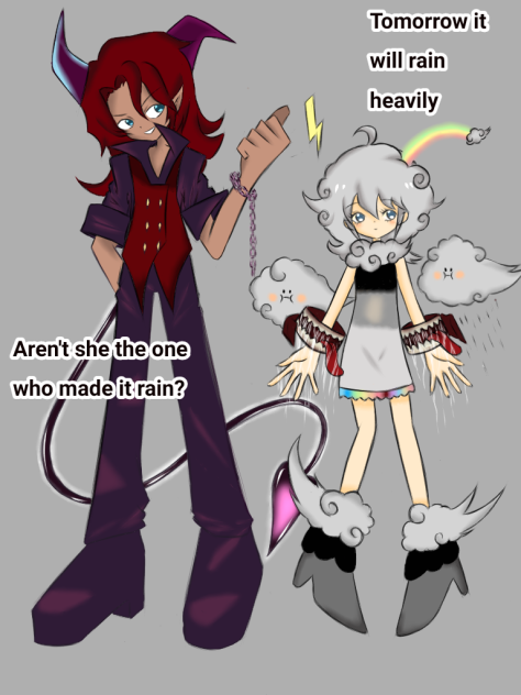 rain cloud girl devil boy - ibisPaint