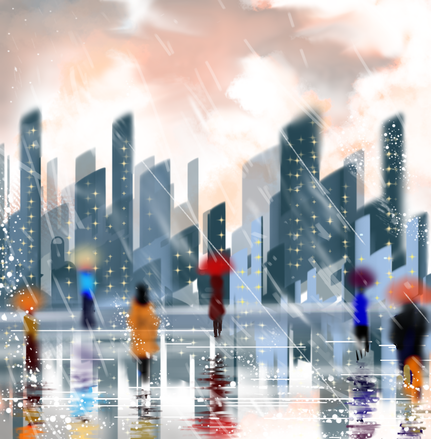 A rainy cityscape - ibisPaint