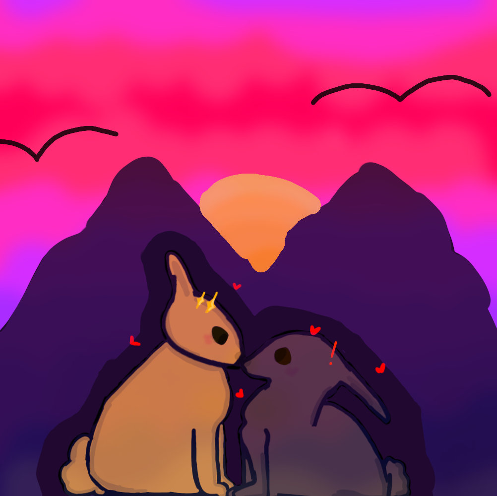 Bunny's kissing .NO tracing. - ibisPaint