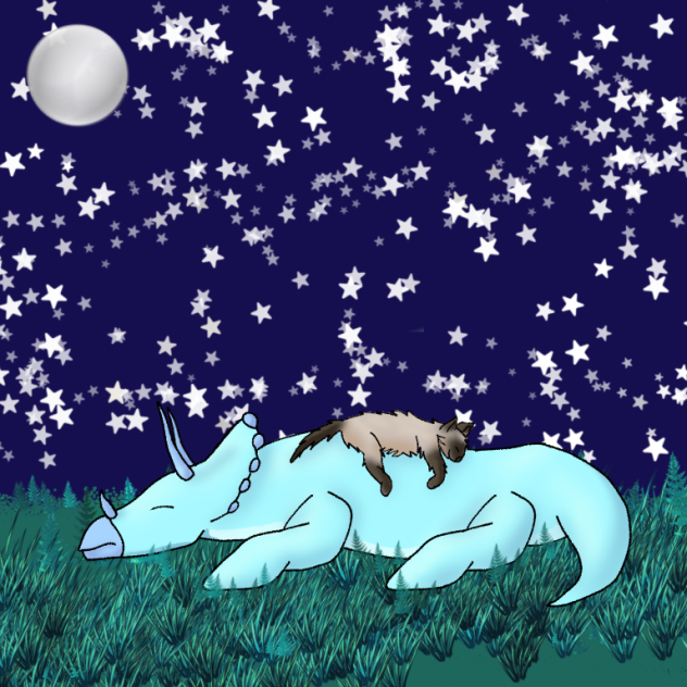 sleeping cat and triceratops - ibisPaint