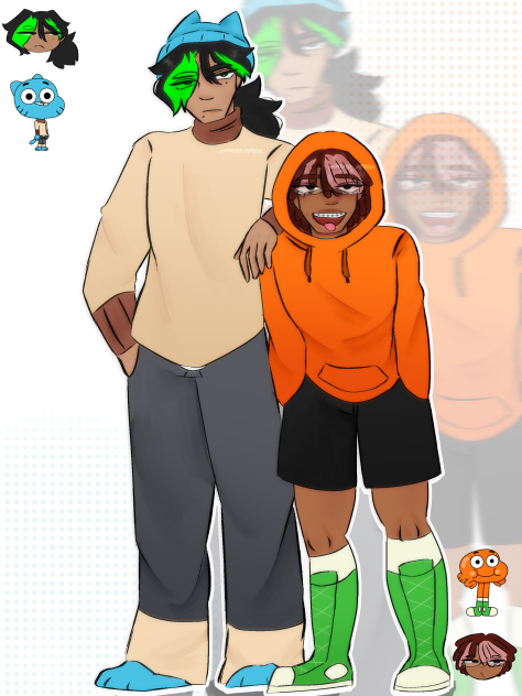 my ocs dressed up as gumball and darwin - ibisPaint