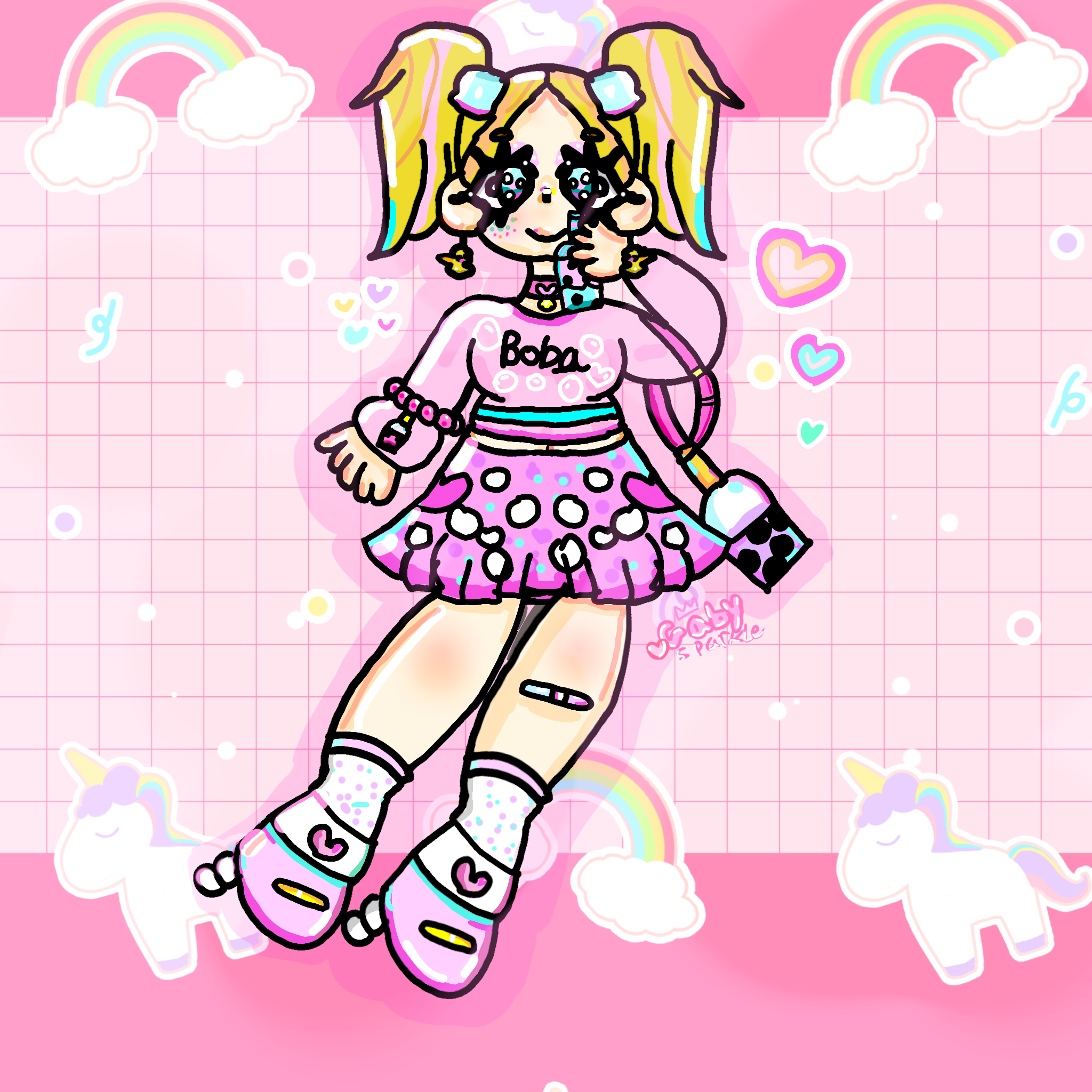 Boba tea bubble gum girl drawing - ibisPaint