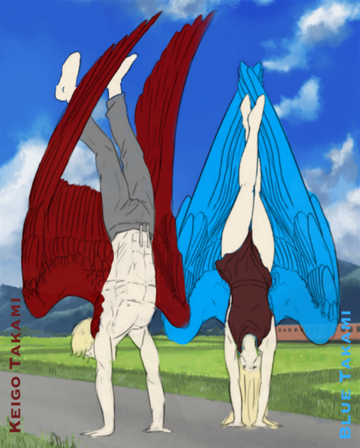 Keigo and Blue doing hand stands - ibisPaint