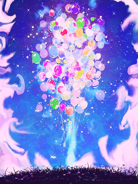 Balloons in the night sky - ibisPaint