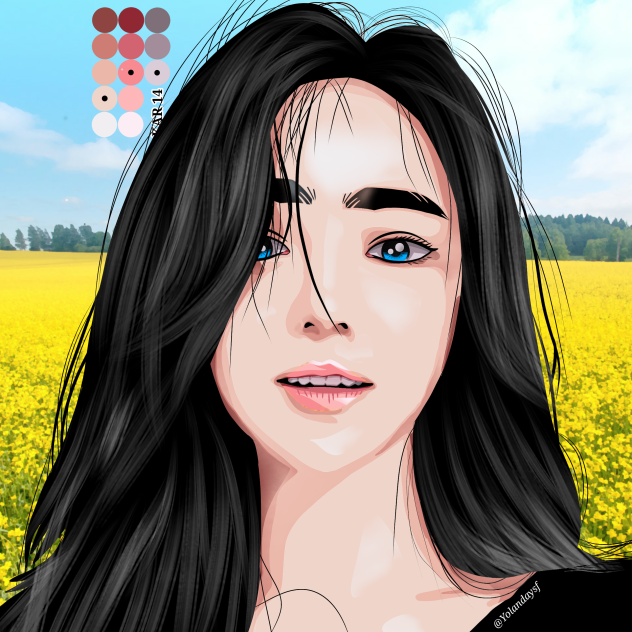 A girl in the yellow flowers garden - ibisPaint