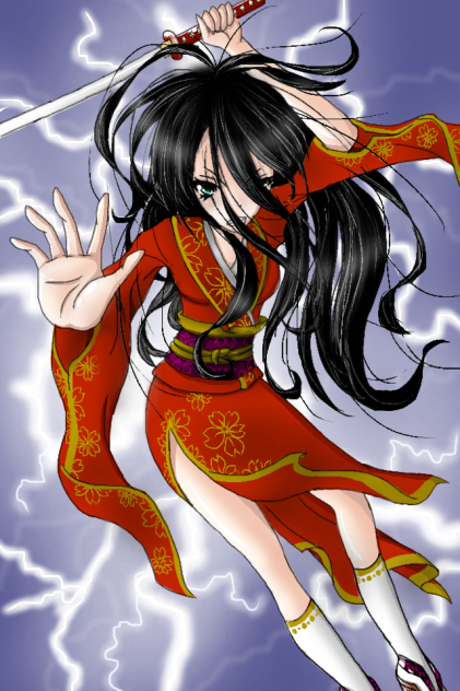 Kimono Warrior-Lightning Background - ibisPaint