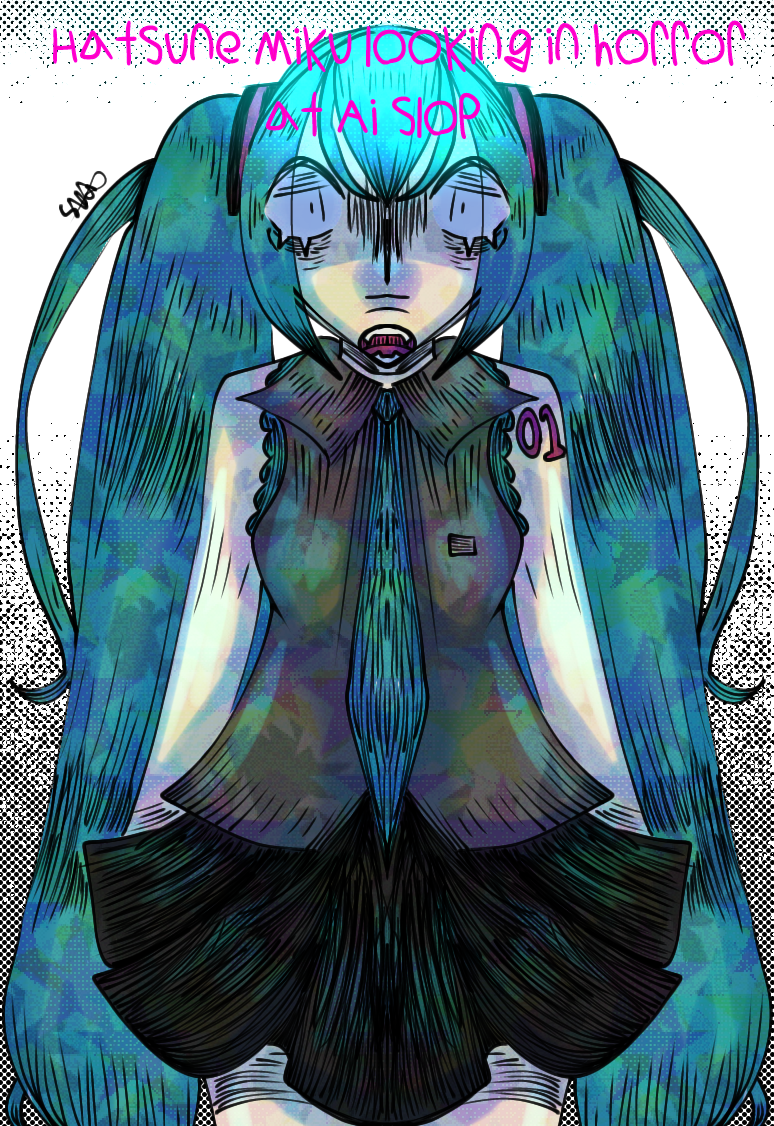 Miku Looking in Horror at AI slop - ibisPaint