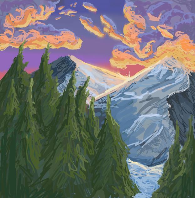 Sunset over the mountains - ibisPaint
