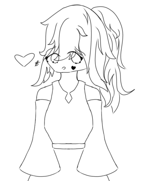 A Girl with a Long Ponytail Lineart - ibisPaint