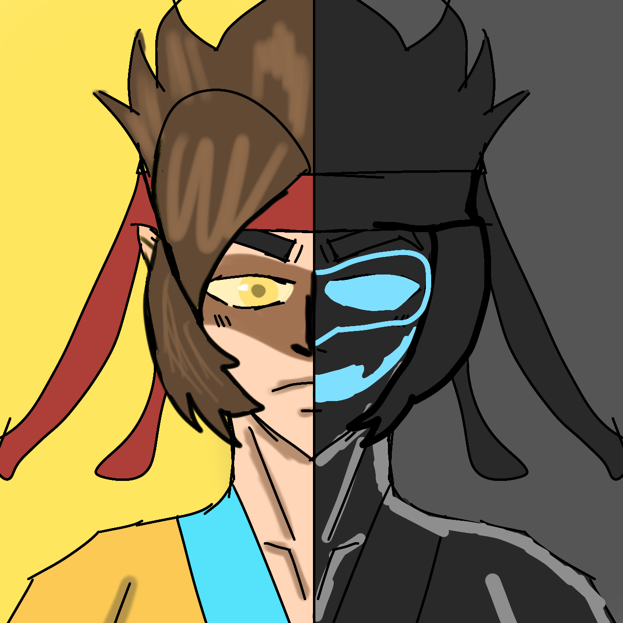 몽키키드 원숭이mk와 거은색 mk 그리기 - ibisPaint