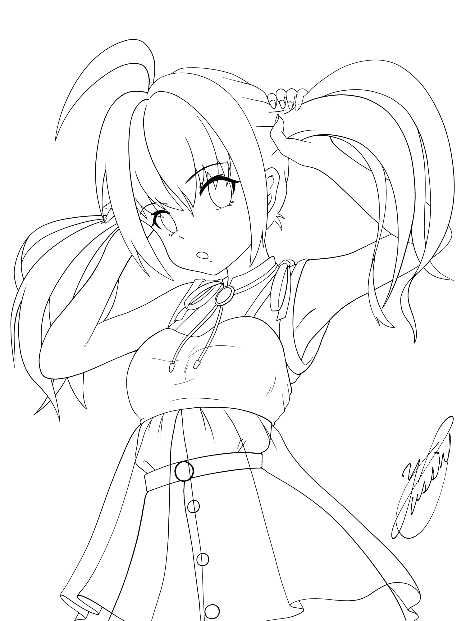 Twintails by hand（線画） - ibisPaint