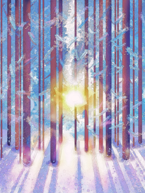 Winter forest sunrise (Watercolour) - ibisPaint