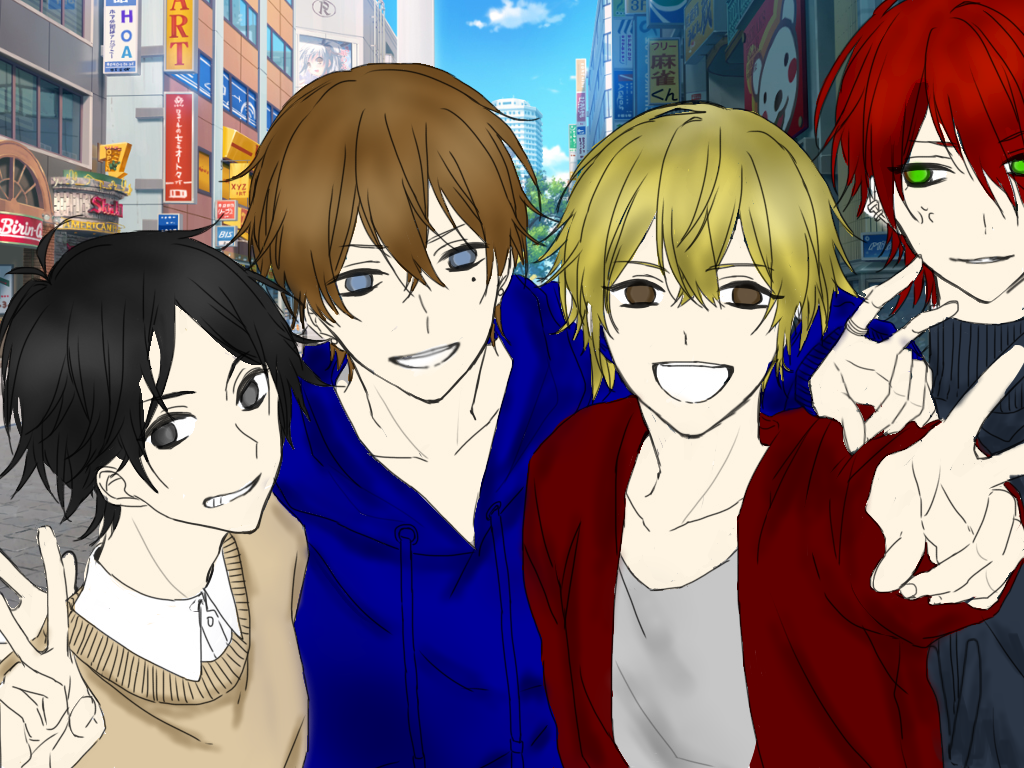 4 guys hanging out - ibisPaint