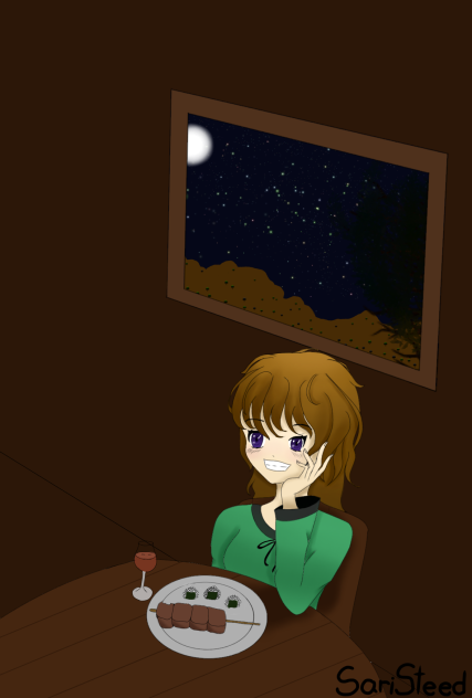 girl in restaurant - ibisPaint