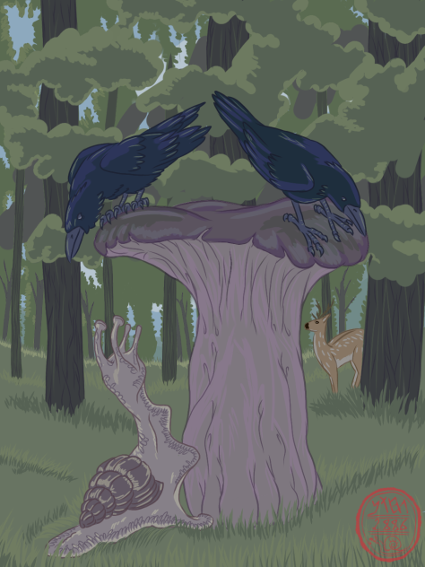 Mushroom, snail, two ravens - ibisPaint