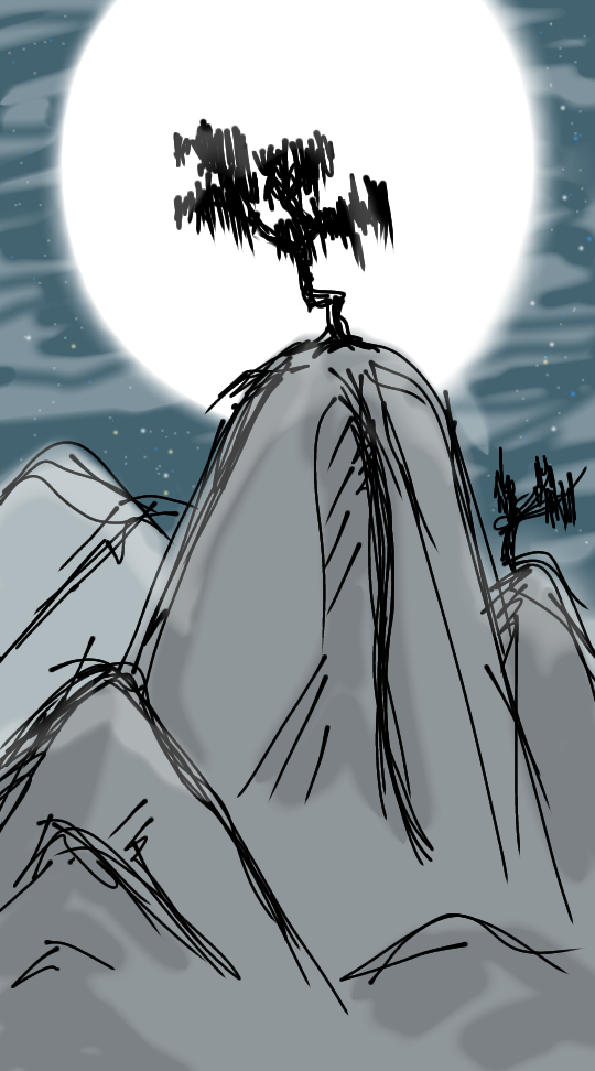 dark tree under moon - ibisPaint