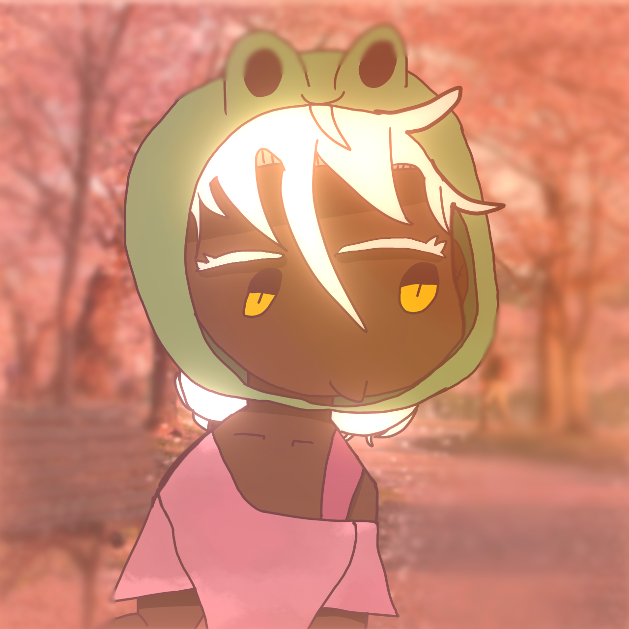 Walking with a frog hat on a sunset. 🌇 - ibisPaint