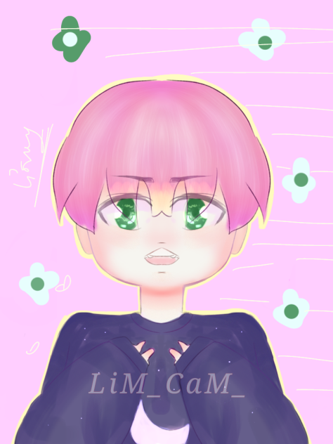 pinky boy and green flowers. - ibisPaint