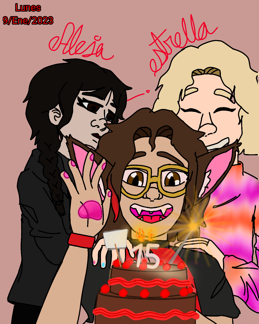 Aleja, Merlina y Enid en mí cumple - ibisPaint