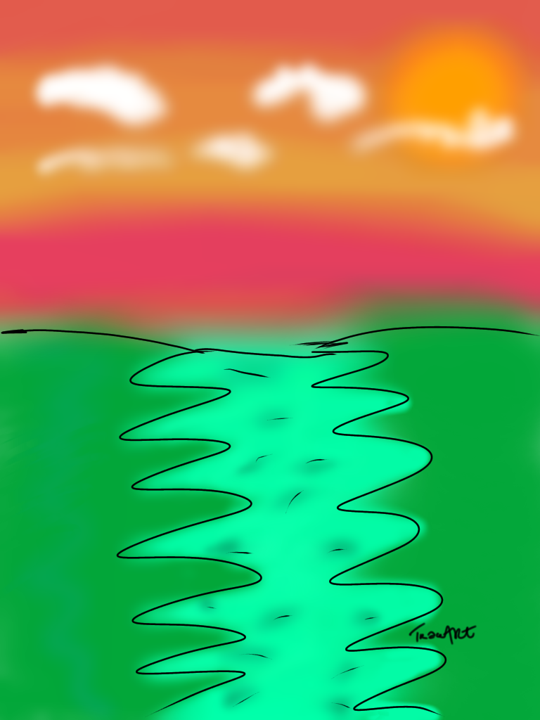 Sunset with grass and river - ibisPaint
