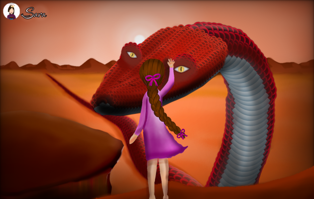 Girl touching a HUMONGUS snake. - ibisPaint