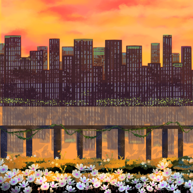 Sunset Flowery path - ibisPaint