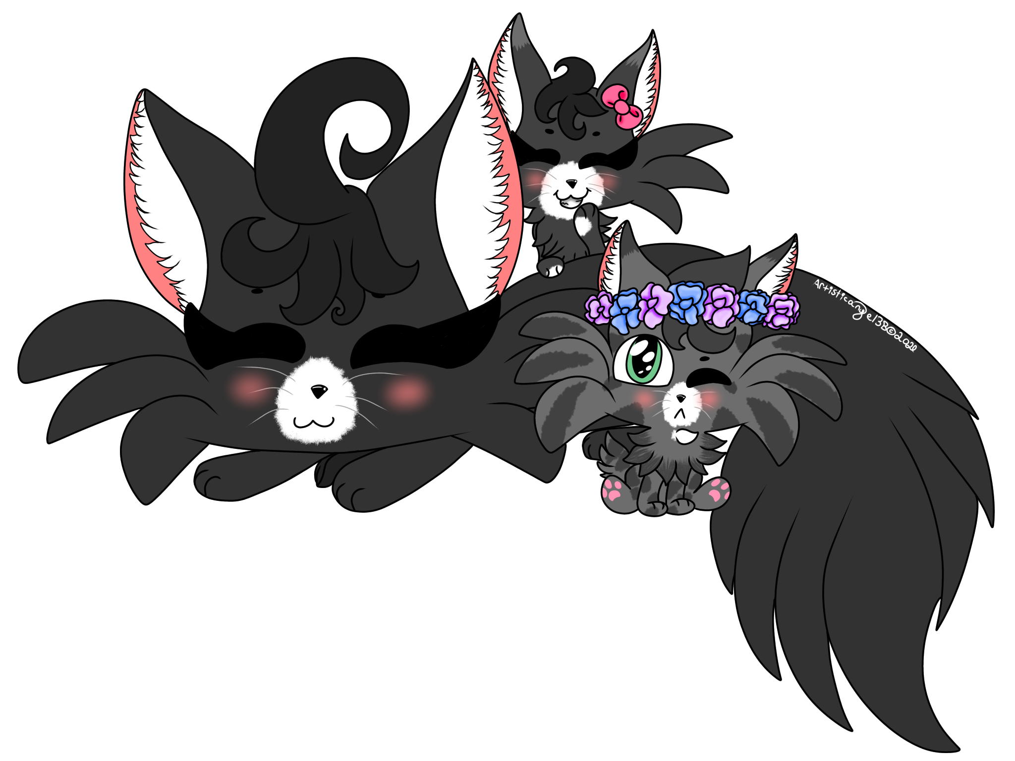 Sleepy Mother Cat And Playful Kittens - - ibisPaint