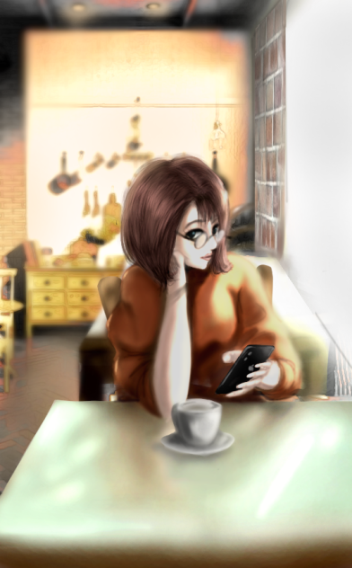 alone girl in Cafe - ibisPaint