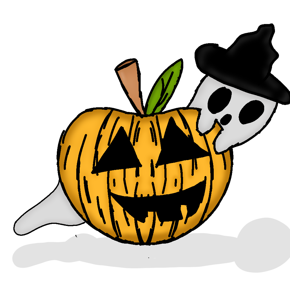 Cute ghost w his pumpkin buddy - ibisPaint