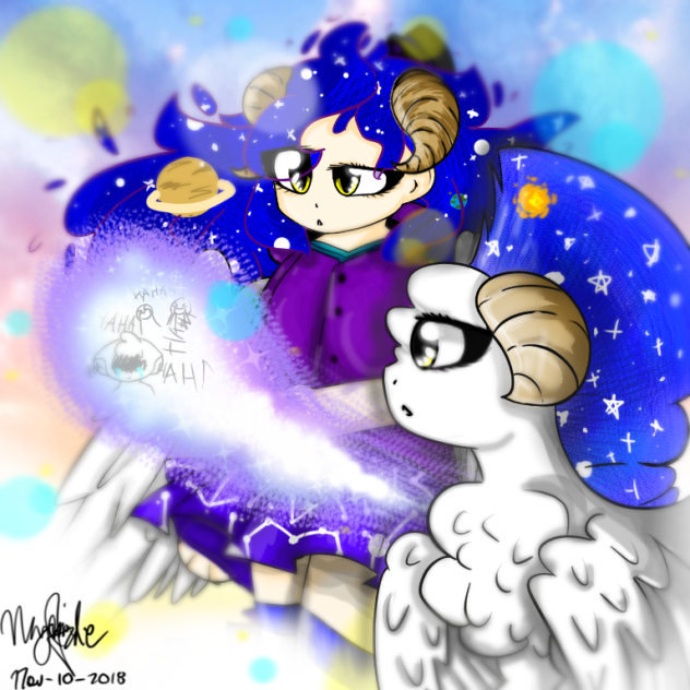 Galaxy feathered dragon and human - ibisPaint