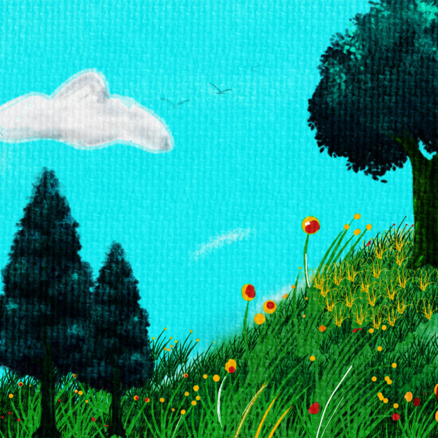 sky clouds, trees and grass - ibisPaint