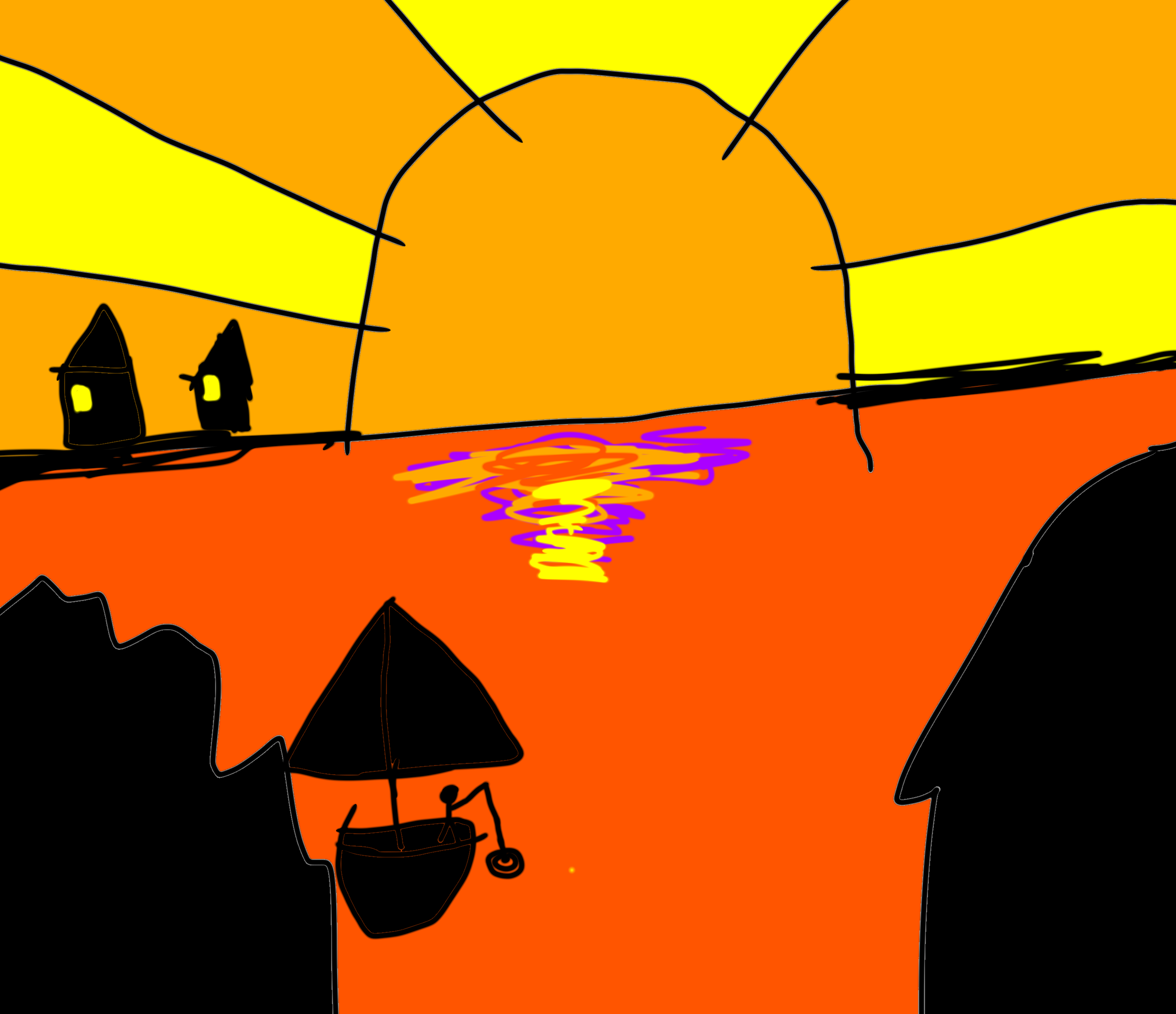 Man Fishing During Sunset - ibisPaint