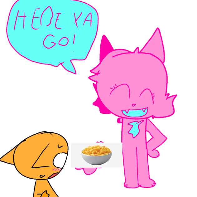 soft fuzzy man gives mac n cheese to cat - ibisPaint