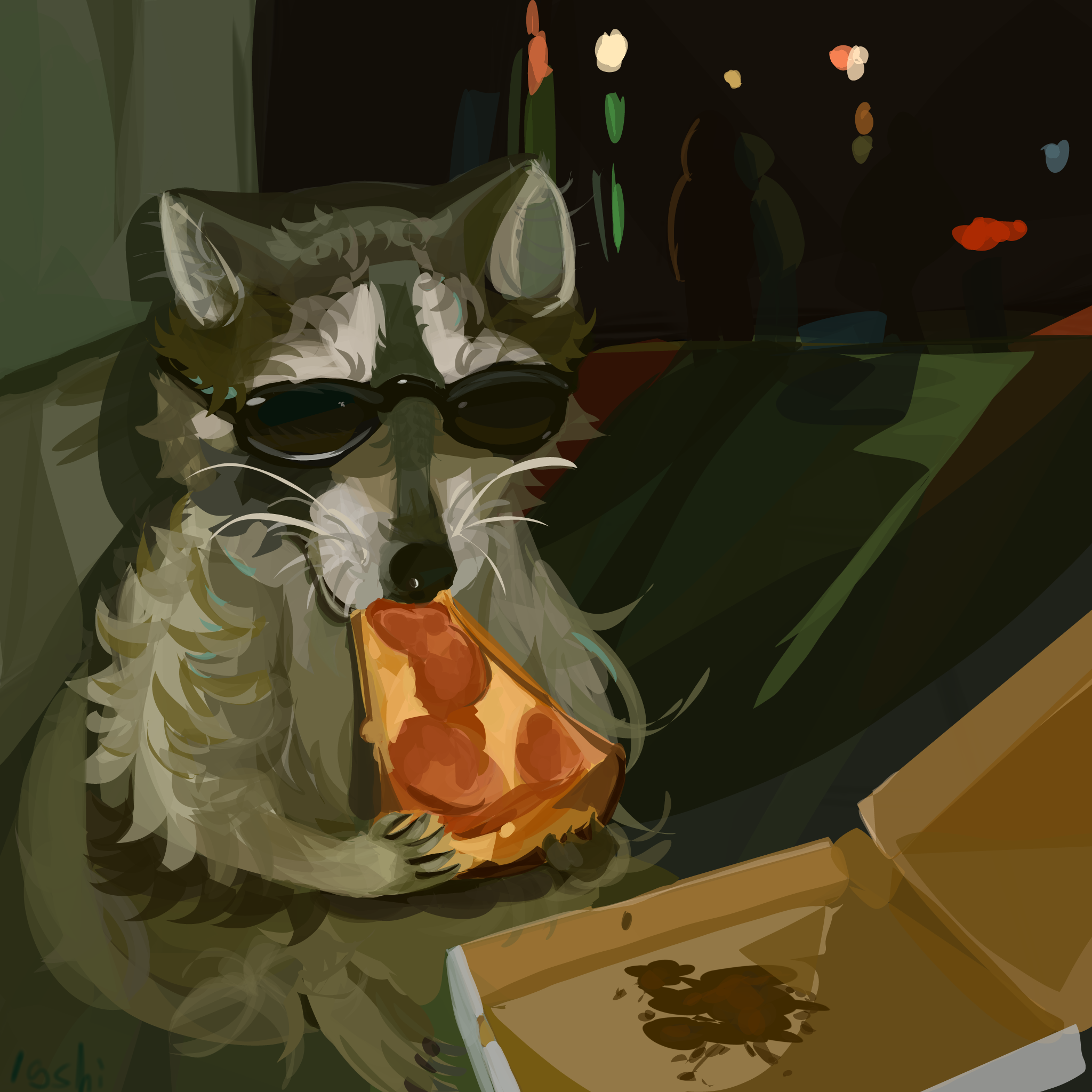 raccoon eating pizza! - ibisPaint