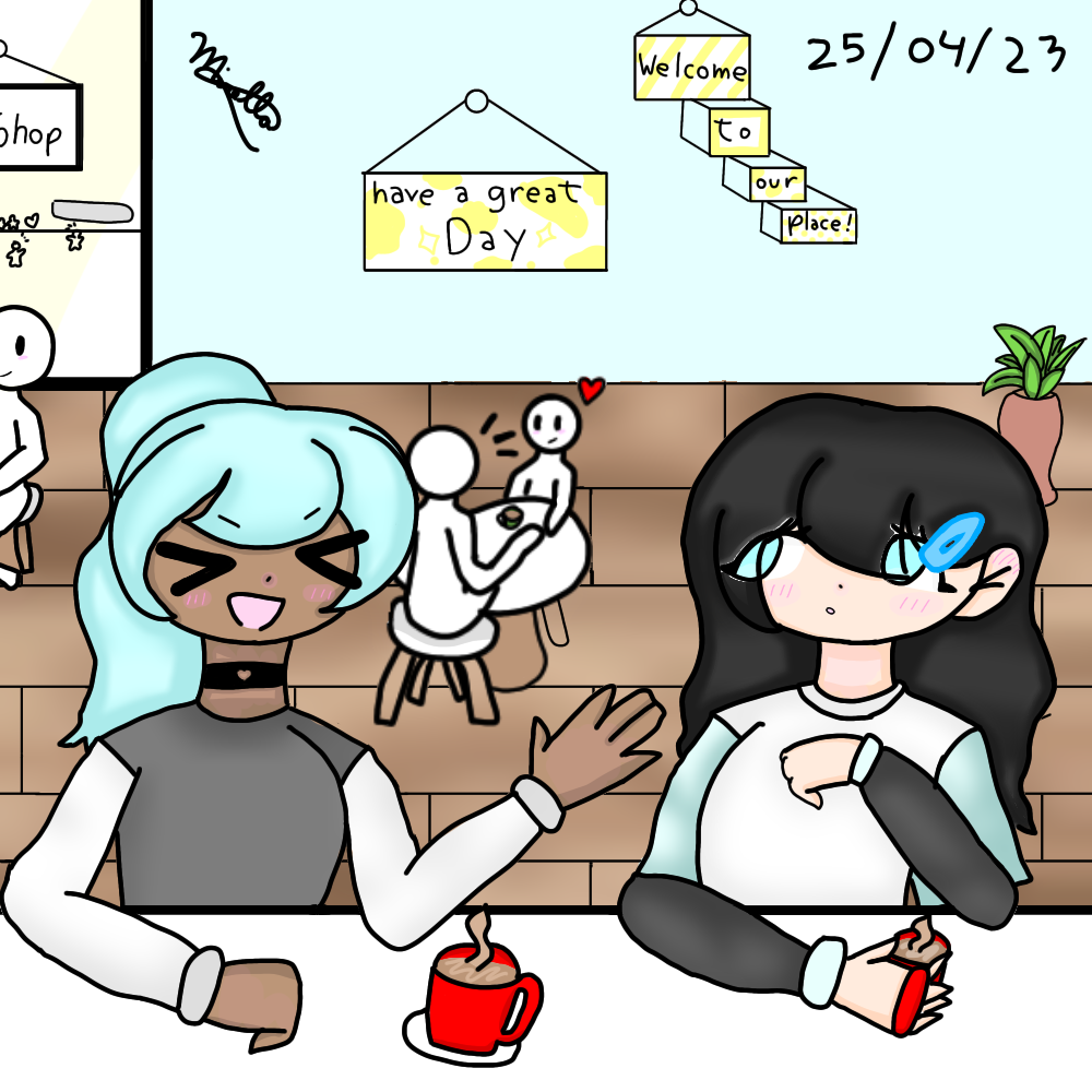 Two cute friends drinking coffee - ibisPaint