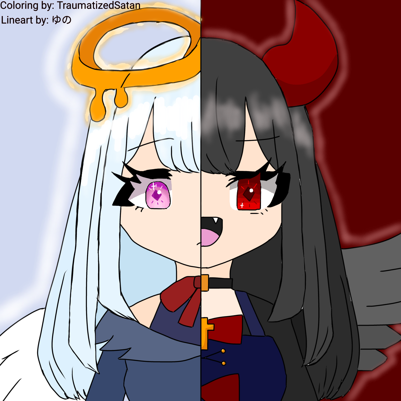 Angel&Devil colouring page - ibisPaint