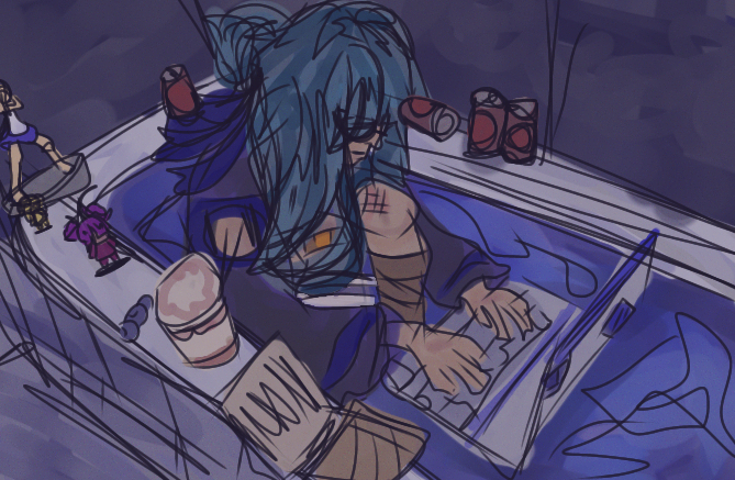 depressed bathtub worker - ibisPaint