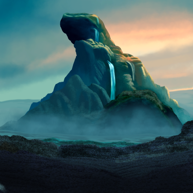 mountain with waterfall - ibisPaint