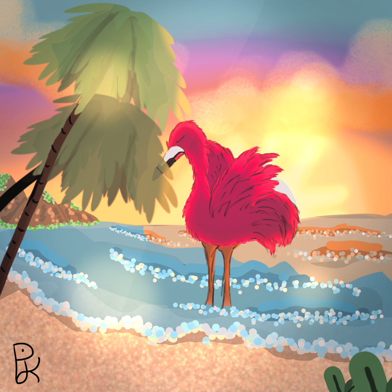 Flamingo Sunset 🌅 - ibisPaint