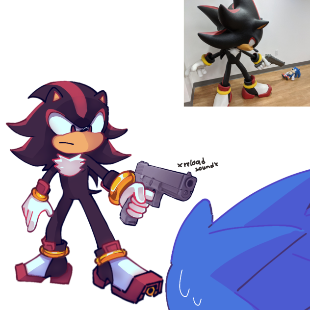 Shadow pointing a gun at Sonic - ibisPaint