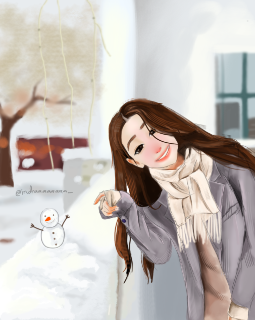 Girl with snowman - ibisPaint