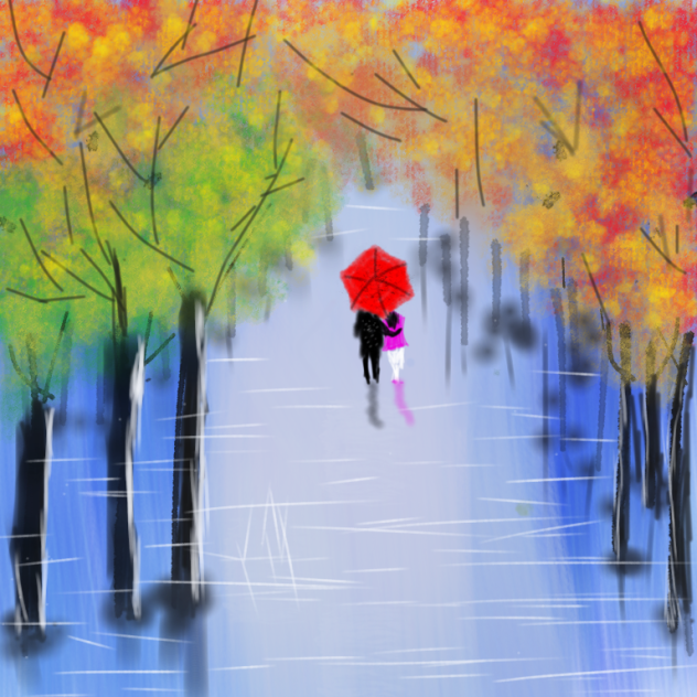 couple in rain - ibisPaint